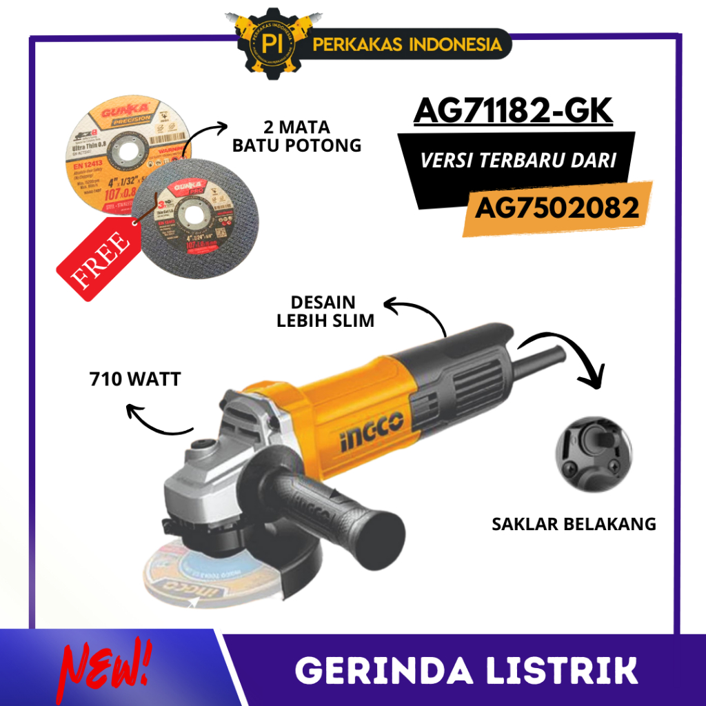 Jual Mesin Gerinda Tangan Listrik INGCO AG750282 4inch Electric Angle ...