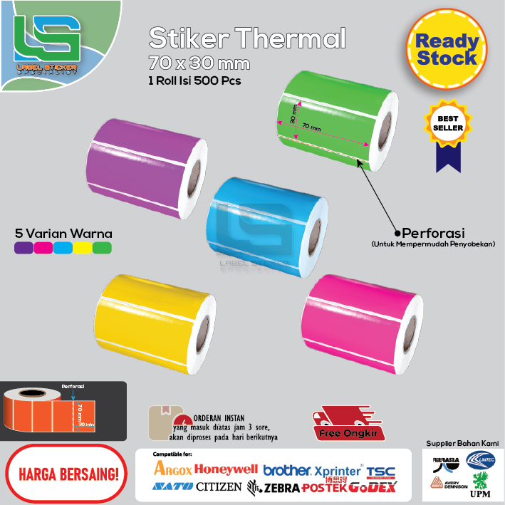 Jual LABEL STIKER THERMAL 70X30 MM LABEL BARCODE THERMAL 70X30 MM WARNA ISI 500 PCS | Shopee ...