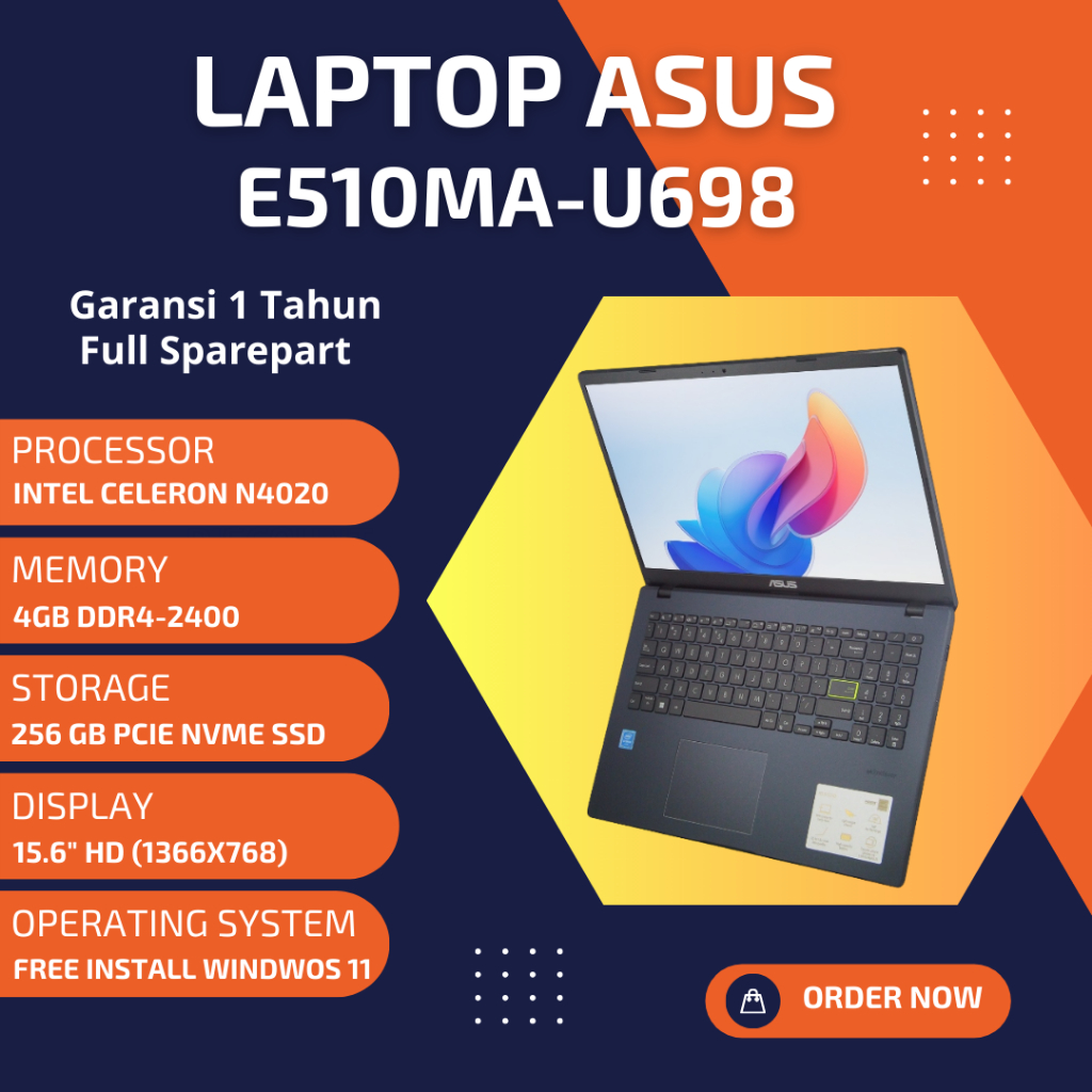 Jual Laptop Asus E510MA-U698 / Intel Celeron CPU N4020 / Ram 4gb DDR4 ...