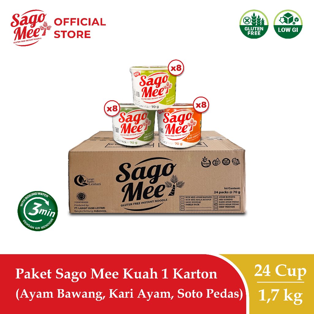 Jual Sago Mee Paket Mix Gluten Free Mie Instan Cup Kuah (1 Karton Isi ...