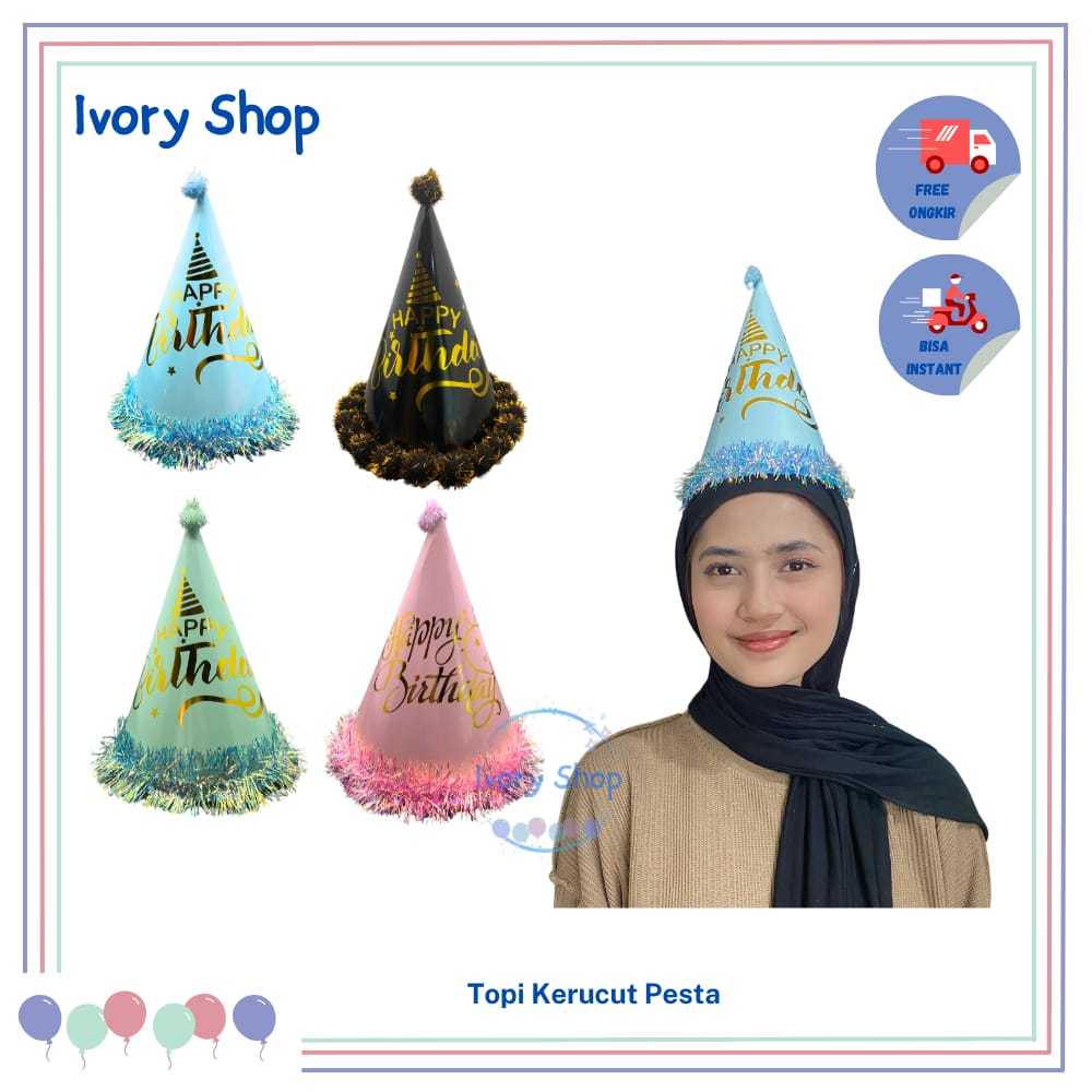 Jual Topi Pesta Ulang Tahun Kerucut Pom Pom Happy Birthday | Shopee ...