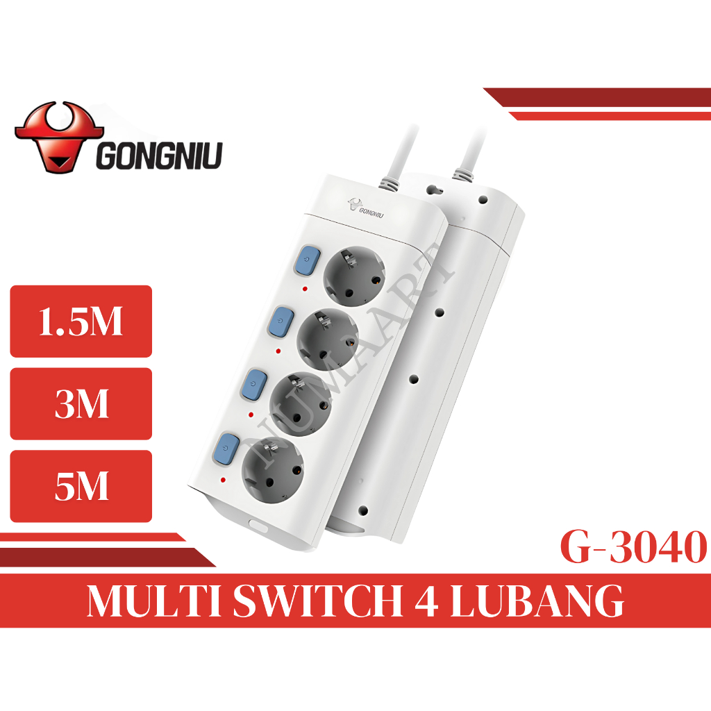 Jual GONGNIU GONEO G3040 / STOP KONTAK MULTI SWITCH SAKLAR ONOFF 4 LUBANG 1.5M/3/5 TERMINAL ...
