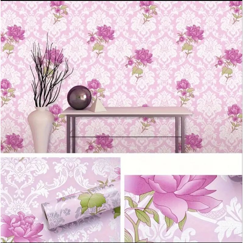 Jual WALLPAPER STIKER DINDING BUNGA PING BATIK SILVER UK PANJANG 8M X ...