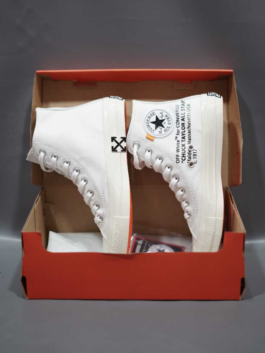 Jual SEPATU CONVERSE 70S HIGH X OFWHITE FULL WHITE SOL OREN GLOSSY ...