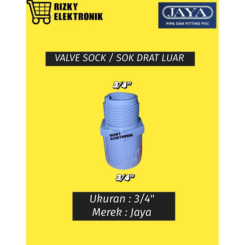 Jual Socket Sok Drat Luar SDL Valve Sock 3/4 inch Sambungan Pipa PVC ...