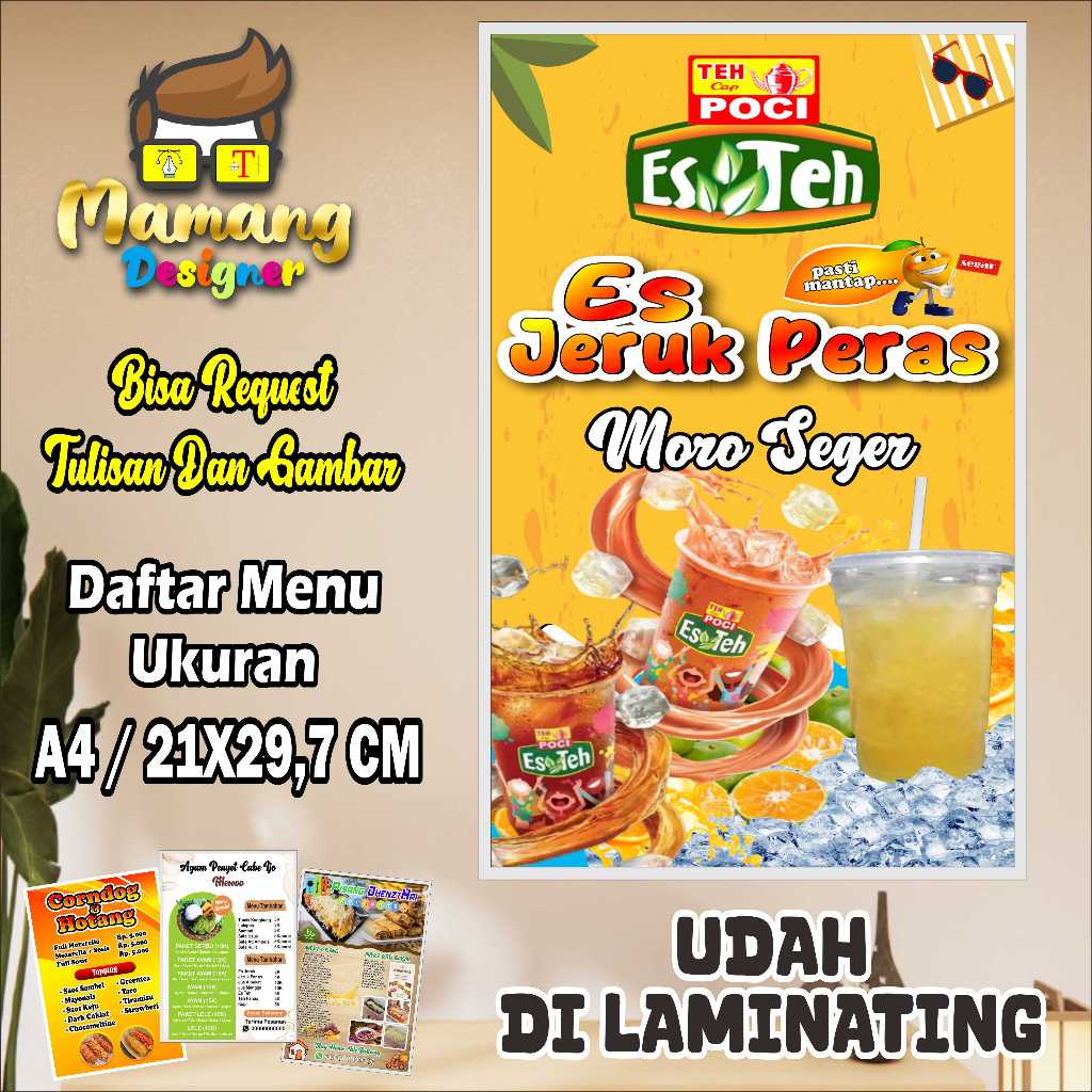 Jual Cetak Poster Daftar menu Jualan Es Teh Poci Design Cerah bb ...