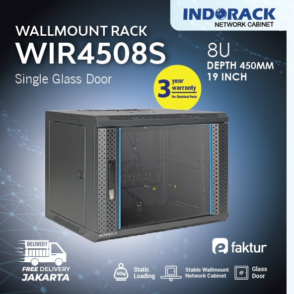 Jual Walmmount rack INDORACK Single Door Rak Server 8U Depth 450mm ...