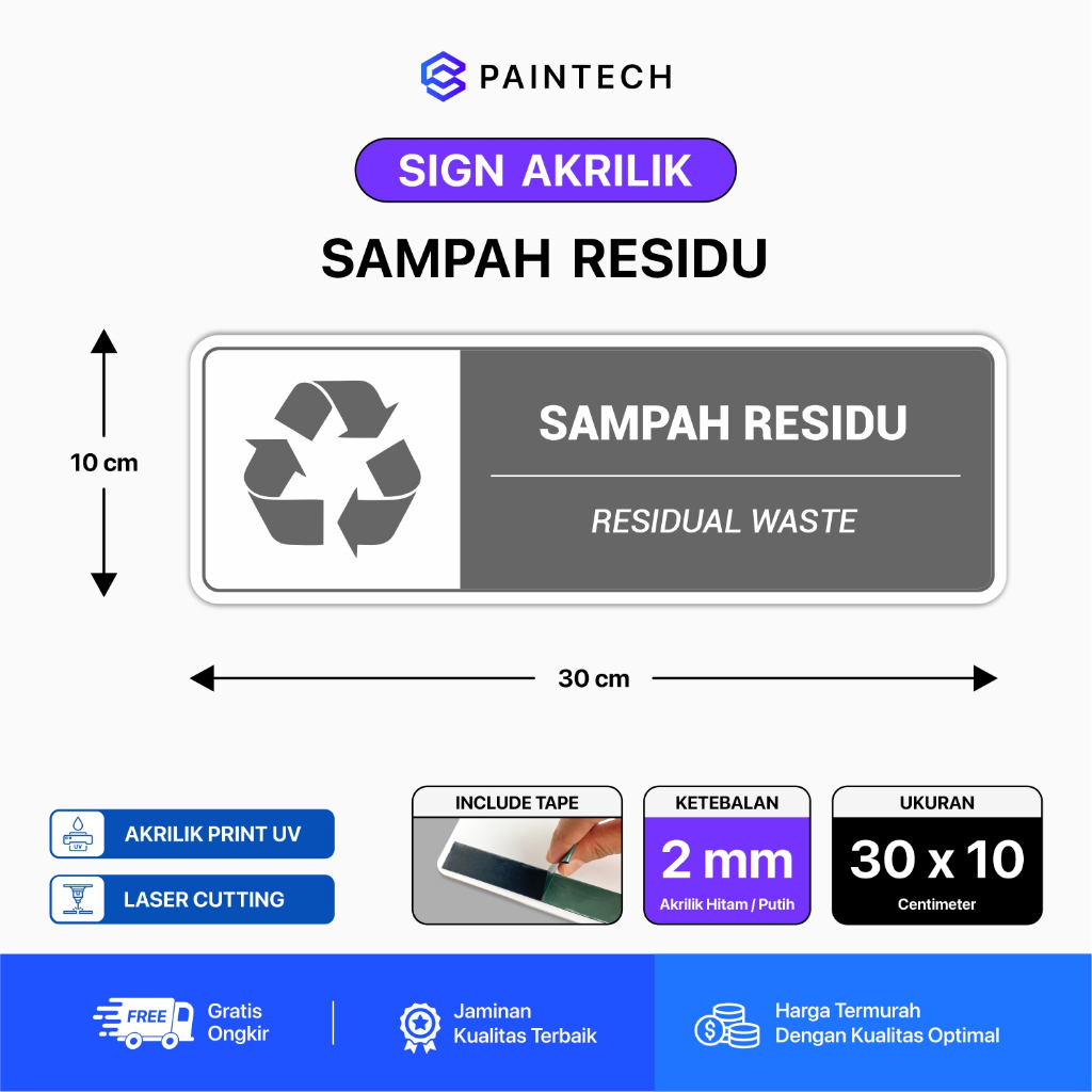 Jual Signboard Akrilik Sampah Residu Signage Residual Waste Ukuran 30 X ...
