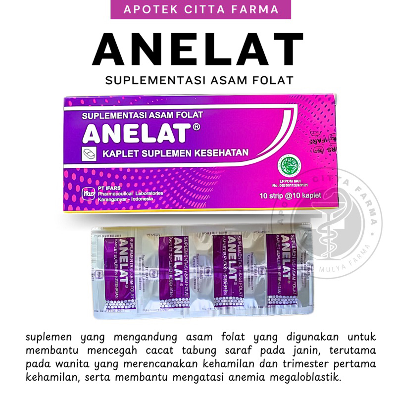 Jual ANELAT Kaplet Per 1 strip isi 10 Kaplet - Suplemen Asam Folat ...