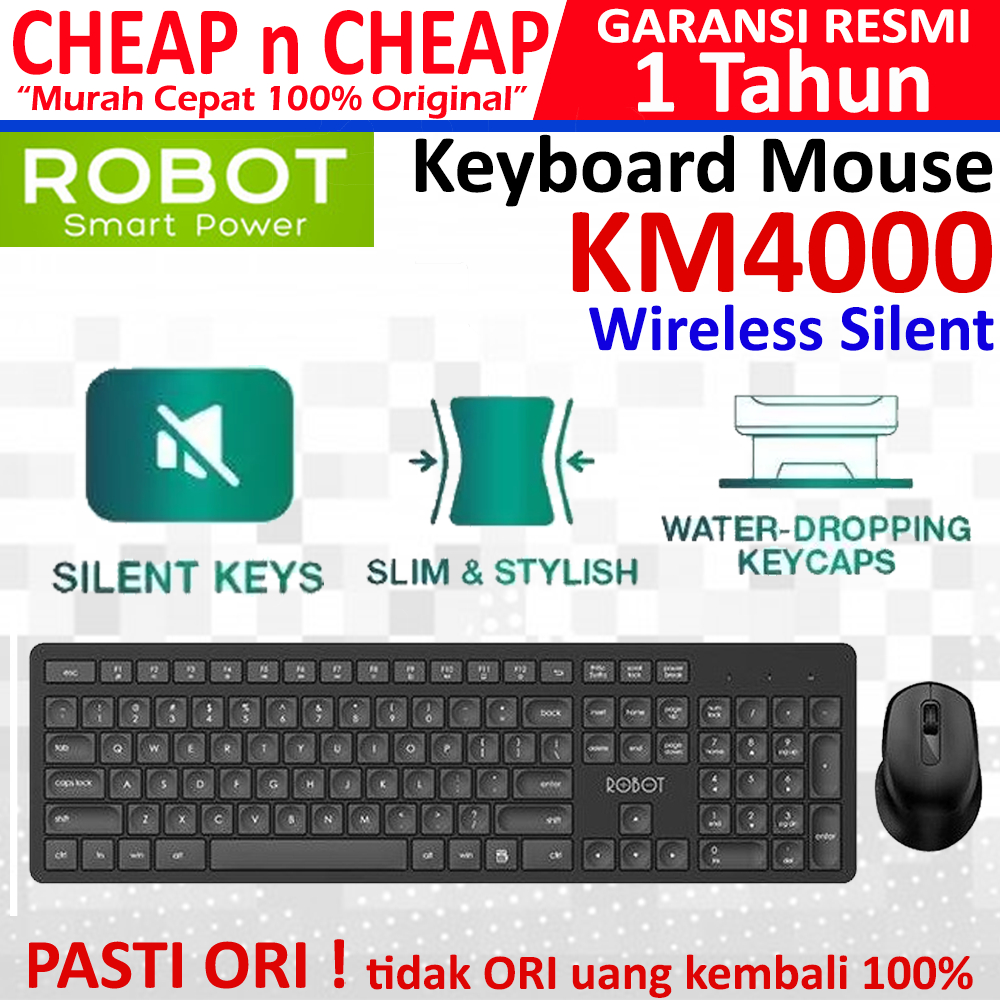Jual Keyboard Mouse Wireless Robot KM4000 Silent Black | Shopee Indonesia