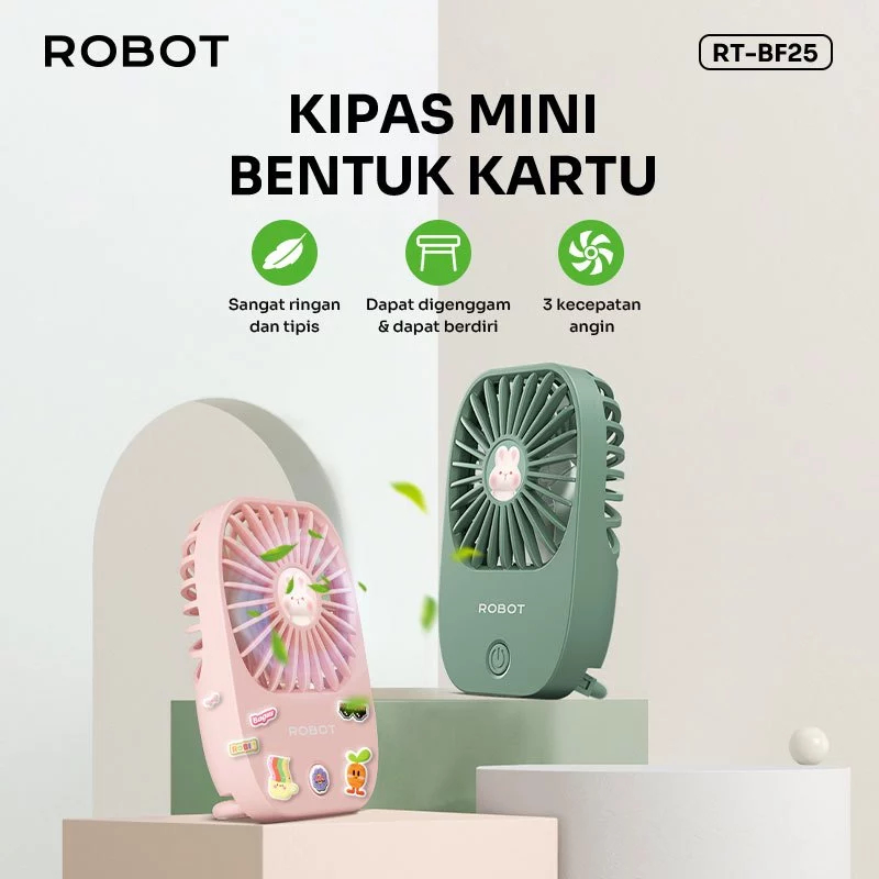 Jual Robot RT-BF25 Mini Fan Kipas Angin Portable 1200mAh 3 Speed Level Motif Kelinci Bisa Di ...