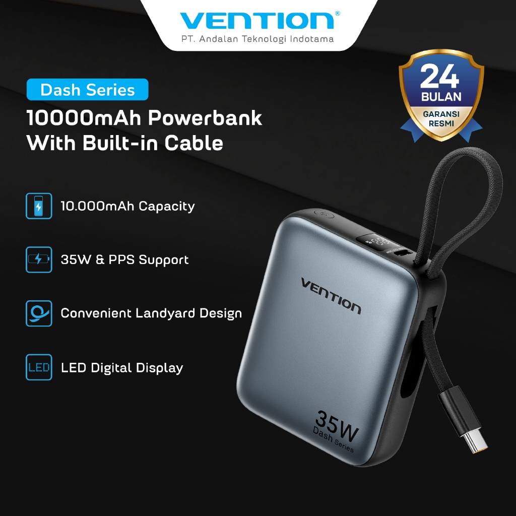 Jual Vention Powerbank Dash Series 10.000mAh 35W Built in Cable Fast ...