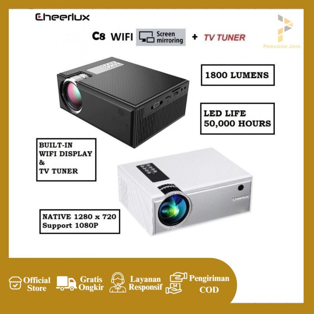 Jual Cheerlux C8 Mini LED 1800 Lumens Projector Proyektor WIFI TV Tuner ...
