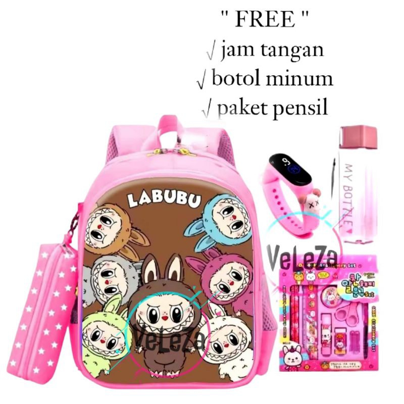 Jual Tas ransel labubu tas ransel anak perempuan laki-laki TK SD gratis botol minum jam tangan ...