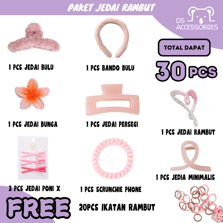 Jual Paket Jedai Rambut Warna Merah Muda 30Pcs Style Korea Aeshetic ...