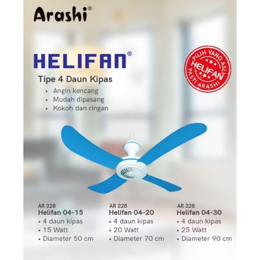 Jual ARASHI Kipas Angin Gantung Helifan 4 Baling 35 Watt Extra Strong ...