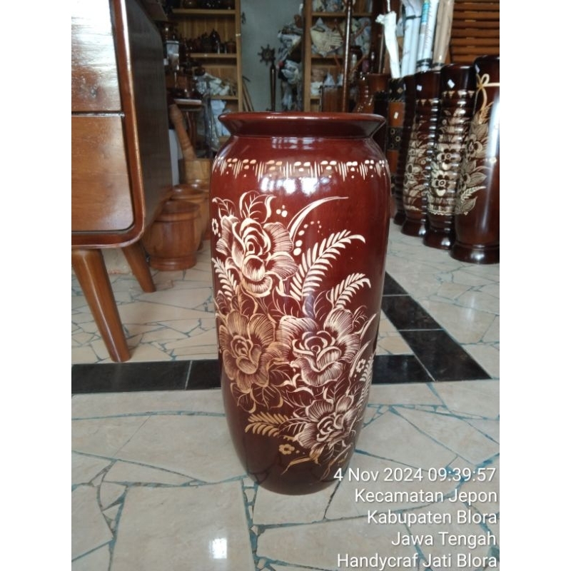 Jual fas pot bunga dari kayu jati(ukuran 19x40cm) | Shopee Indonesia