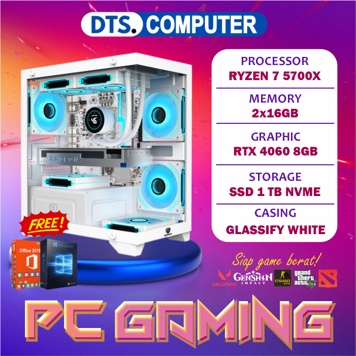 Jual Pc All White | Ryzen 7 5700X | RTX 4060 8GB | 1TB NVME GEN4 | 32GB ...