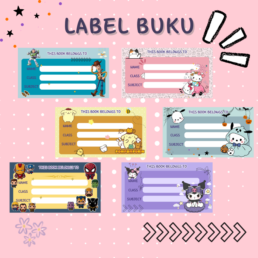 Jual Sanrio Aesthetic Book Label Sticker Sticker label nama Anak Buku ...