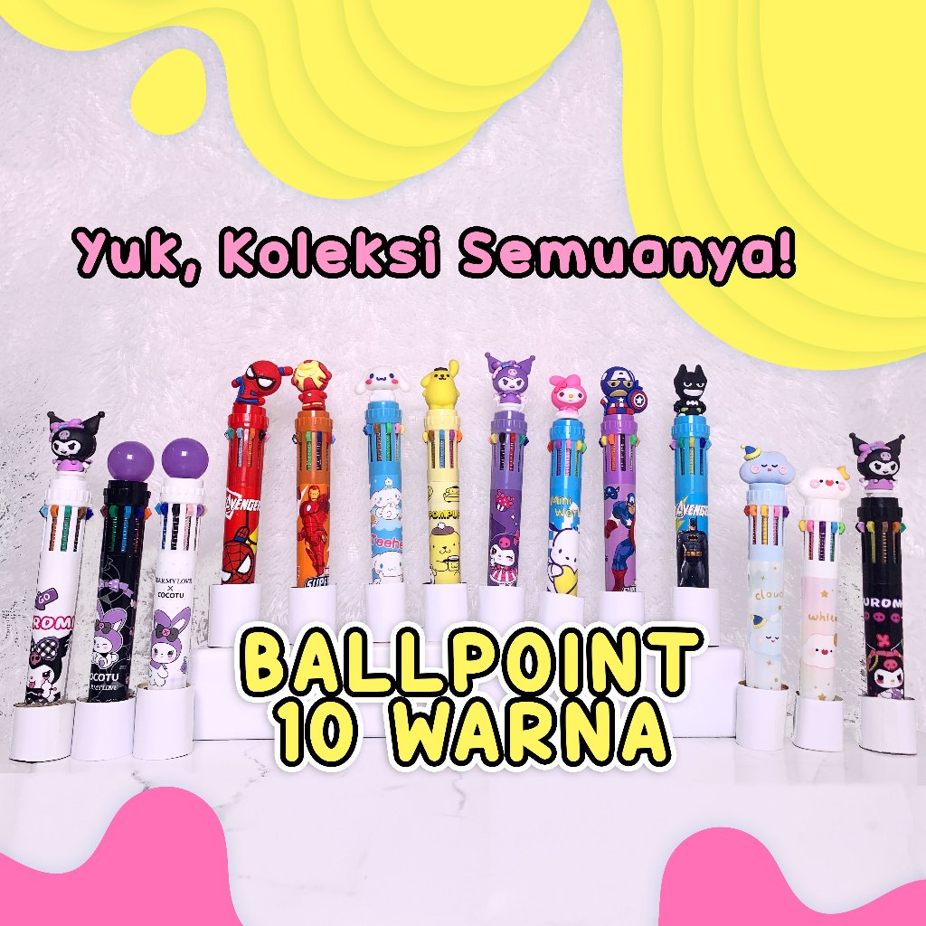 Jual Ballpoint 10 Warna Karakter Lucu / Pena 10 Warna / PALING LENGKAP ...