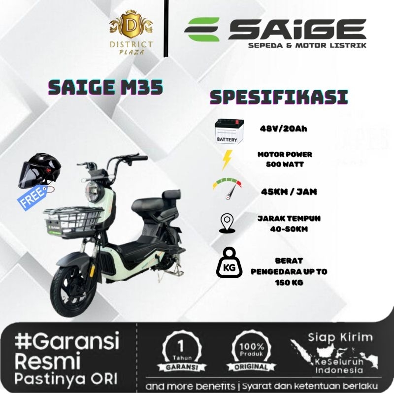 Jual Sepeda Listrik SAIGE M35 48V/12Ah Bergaransi Resmi Motor Power ...