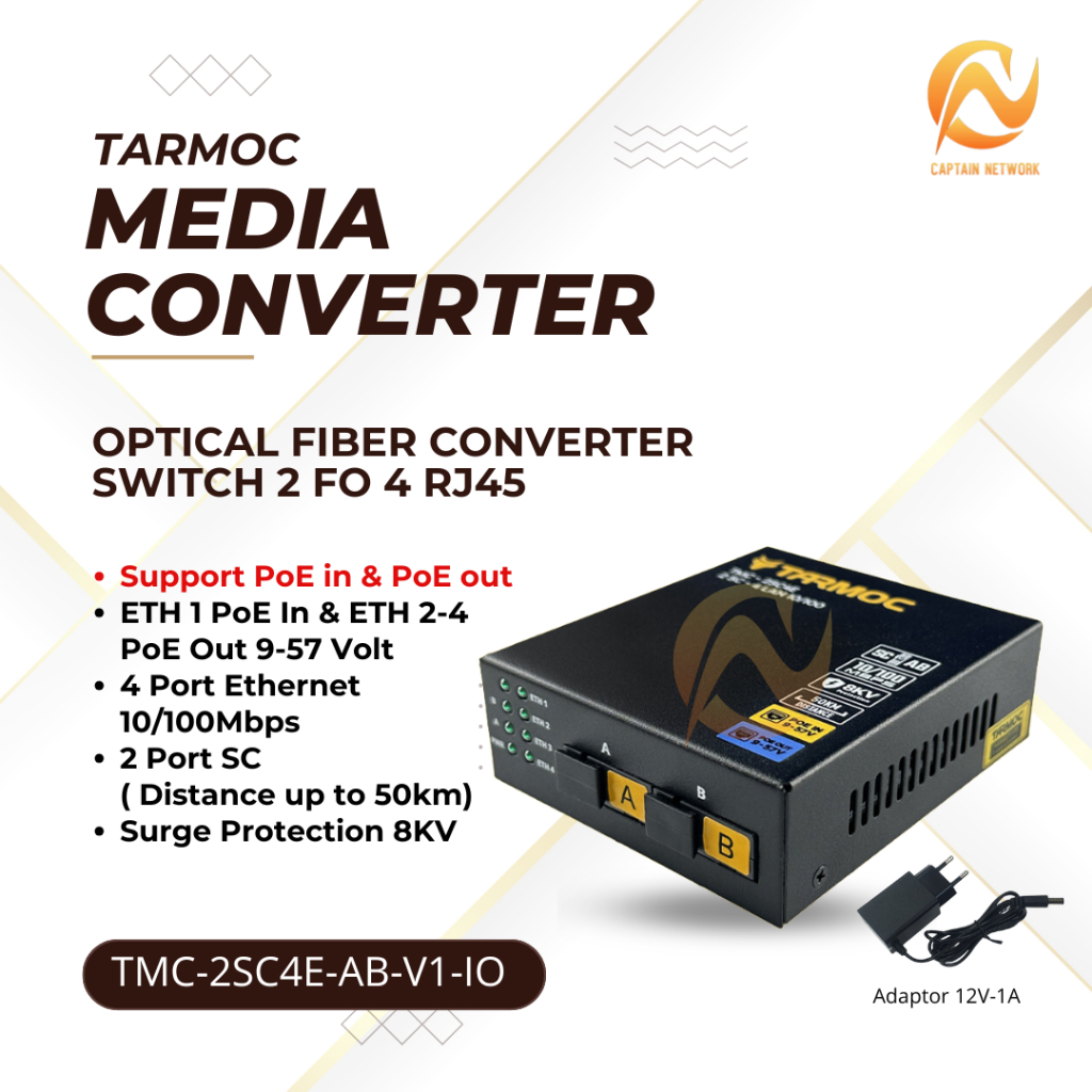 Jual Tarmoc TMC-2SC4E-AB-V1-IO | Media Converter Switch 2FO 4LAN / 2 FO 4 LAN 10/100Mbps POE IN ...