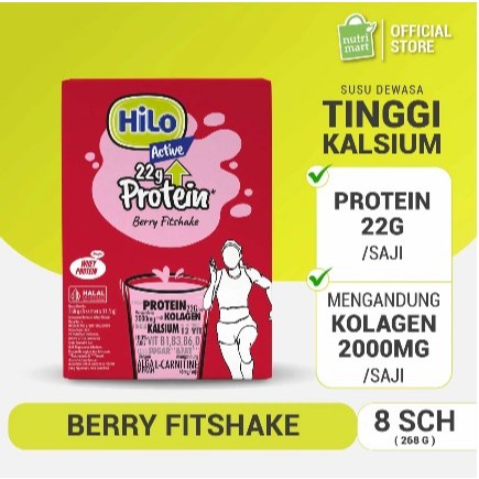 Jual HiLo Active 22g Protein Berry Fitshake 8 Sch – Susu Tinggi Whey ...