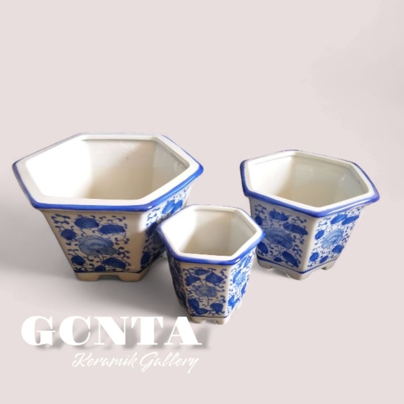 Jual Pot Keramik Pot Tanam Segi Enam Pot Unik | Shopee Indonesia