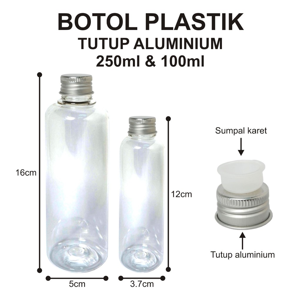 Jual Botol Plastik Bening Tutup Aluminium 250ml dan 100ml - Botol kemasan - botol plastik ...