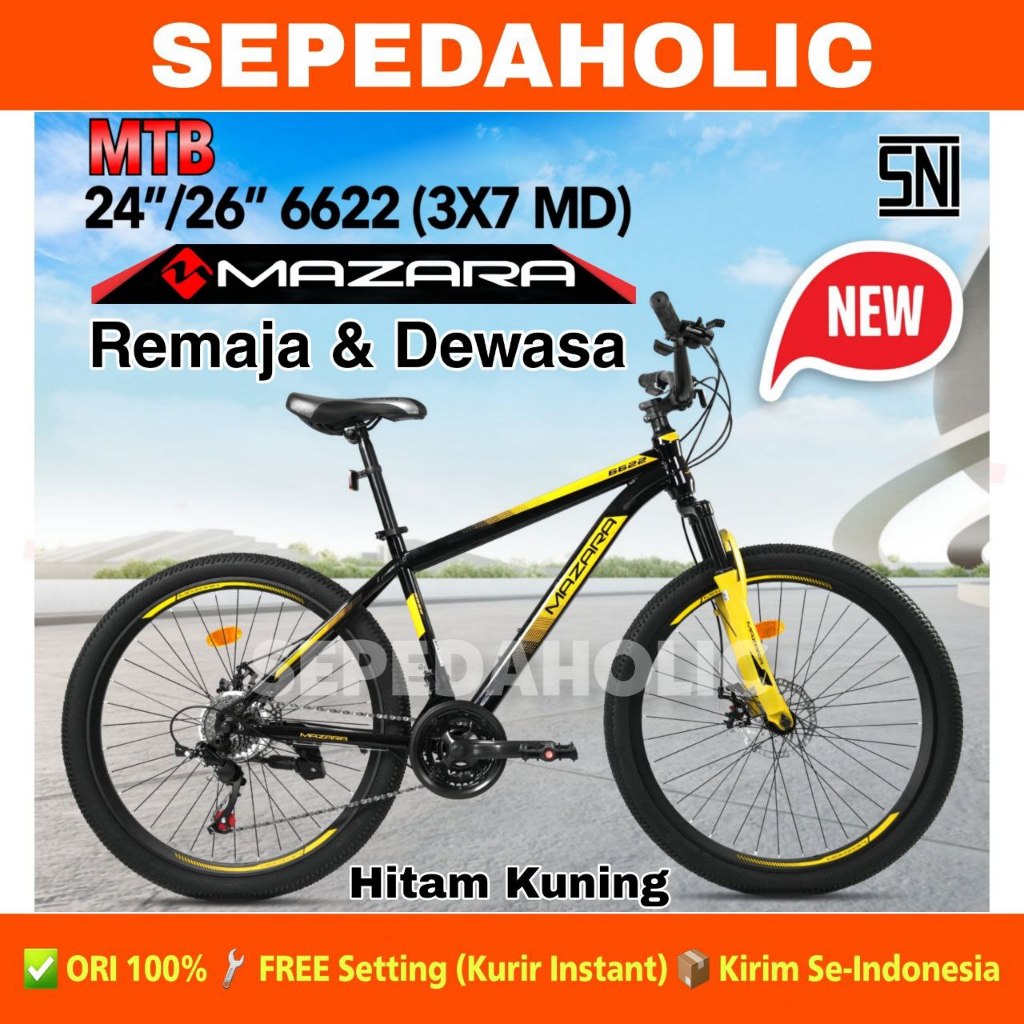 Jual Sepeda Gunung MTB MAZARA 6622 Ukuran 24 26 Inch Rem Cakram 21 Speed Dewasa Remaja | Shopee ...