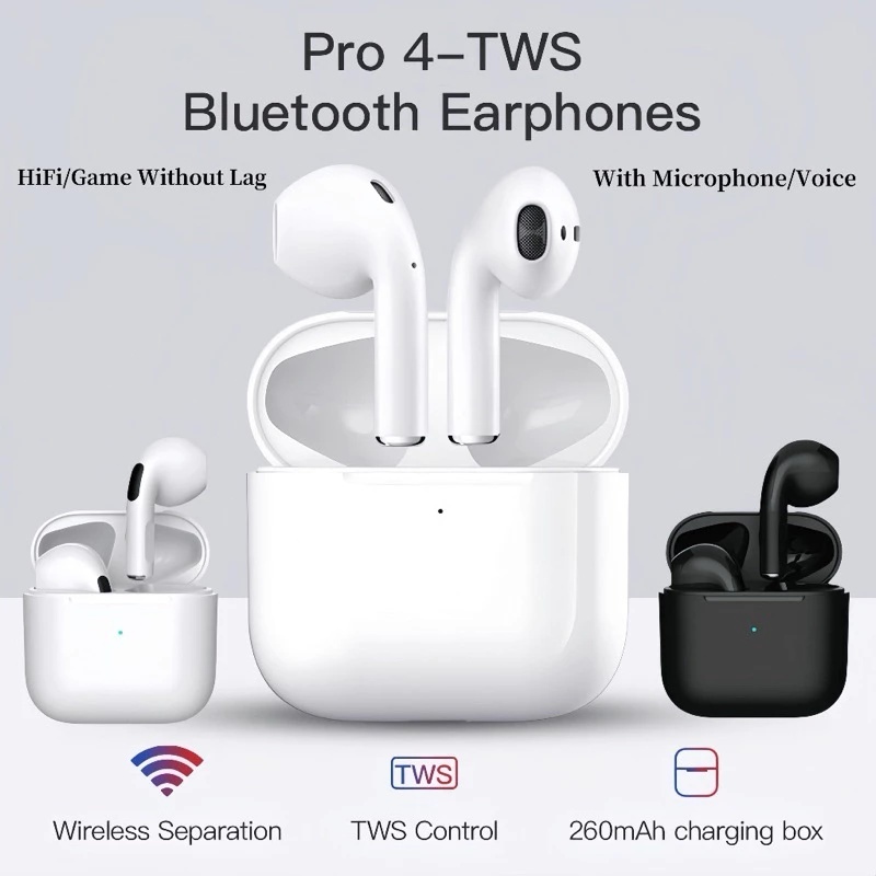 Jual Pro 4 TWS Headset Bluetooth TWS with Mic Smart Touch Control ...