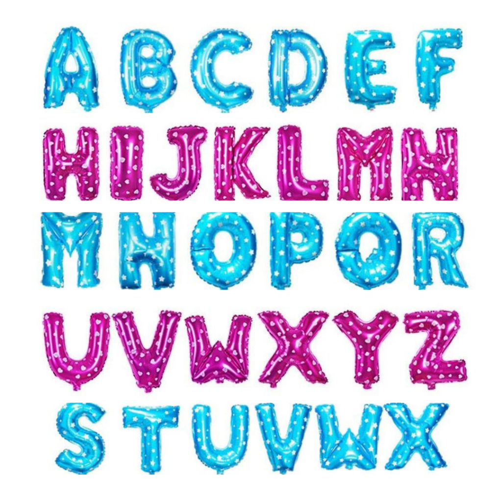 Jual (A-Z) Balon Foil Huruf Alphabet Balloon Biru Pink Satuan 40 cm ...