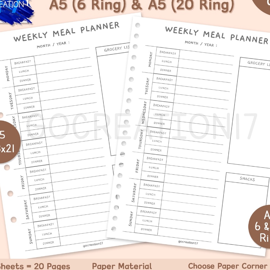 Jual Wow Buku Planner Kes Binder Weekly Meal Plan Simple Mmalis A5 ring ...