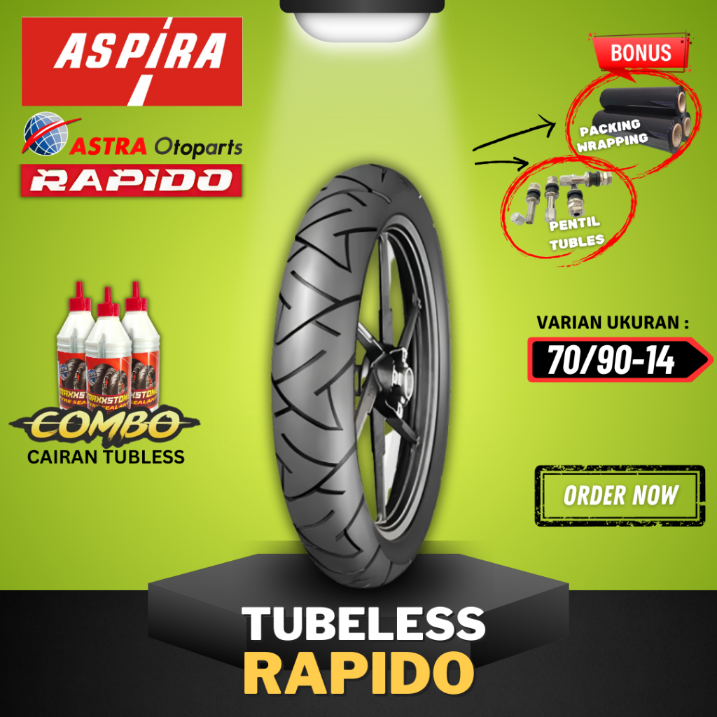 Jual [READY COD] BAN ASPIRA TUBELESS RAPIDO ( 70/90-14 ) / BAN TUBLES ASPIRA MAXIO RAPIDO / BAN ...