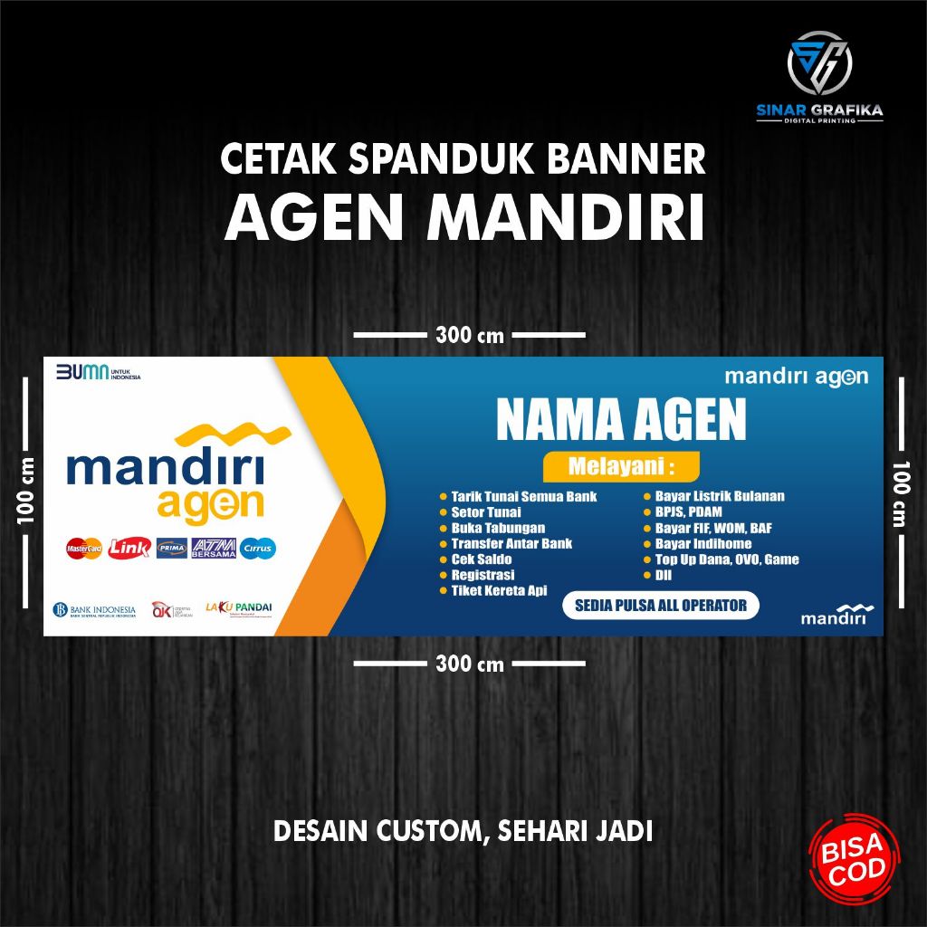 Jual SPANDUK / BANNER AGEN MANDIRI, BISA TAMBAH NAMA, SEHARI JADI ...