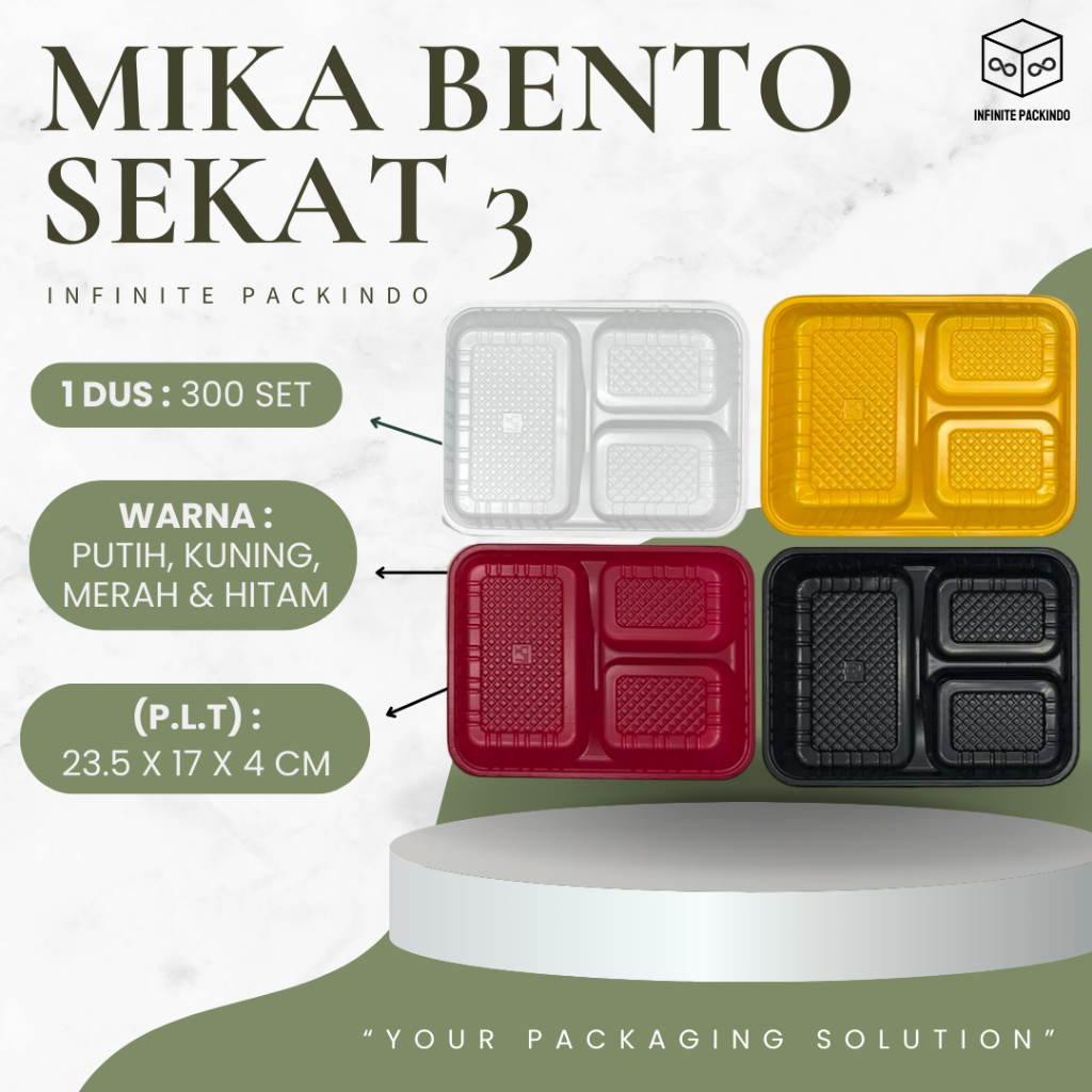 Jual (ISI 50 PCS) Mika Bento Sekat 3 / Box Bento Sekat 3 / Tempat Makan ...