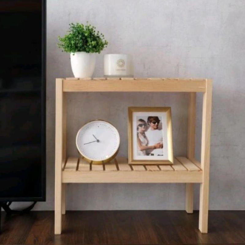 Jual Wooden shelf 2 tingkat / rak sepatu sandal rak display rak korea ...