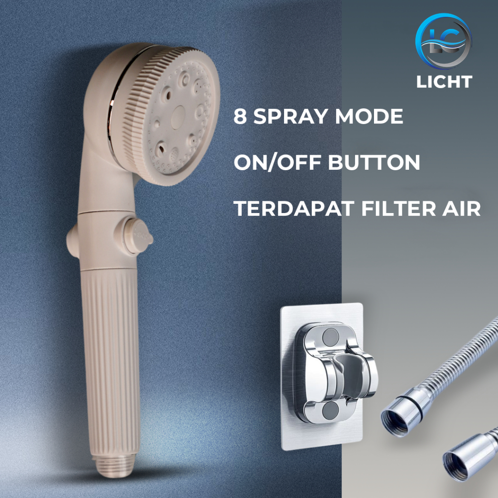 Jual LICHT Kepala Shower Kamar Mandi Saringan Bawaan / 8-Mode Hand Shower Tekanan Tinggi Dapat ...