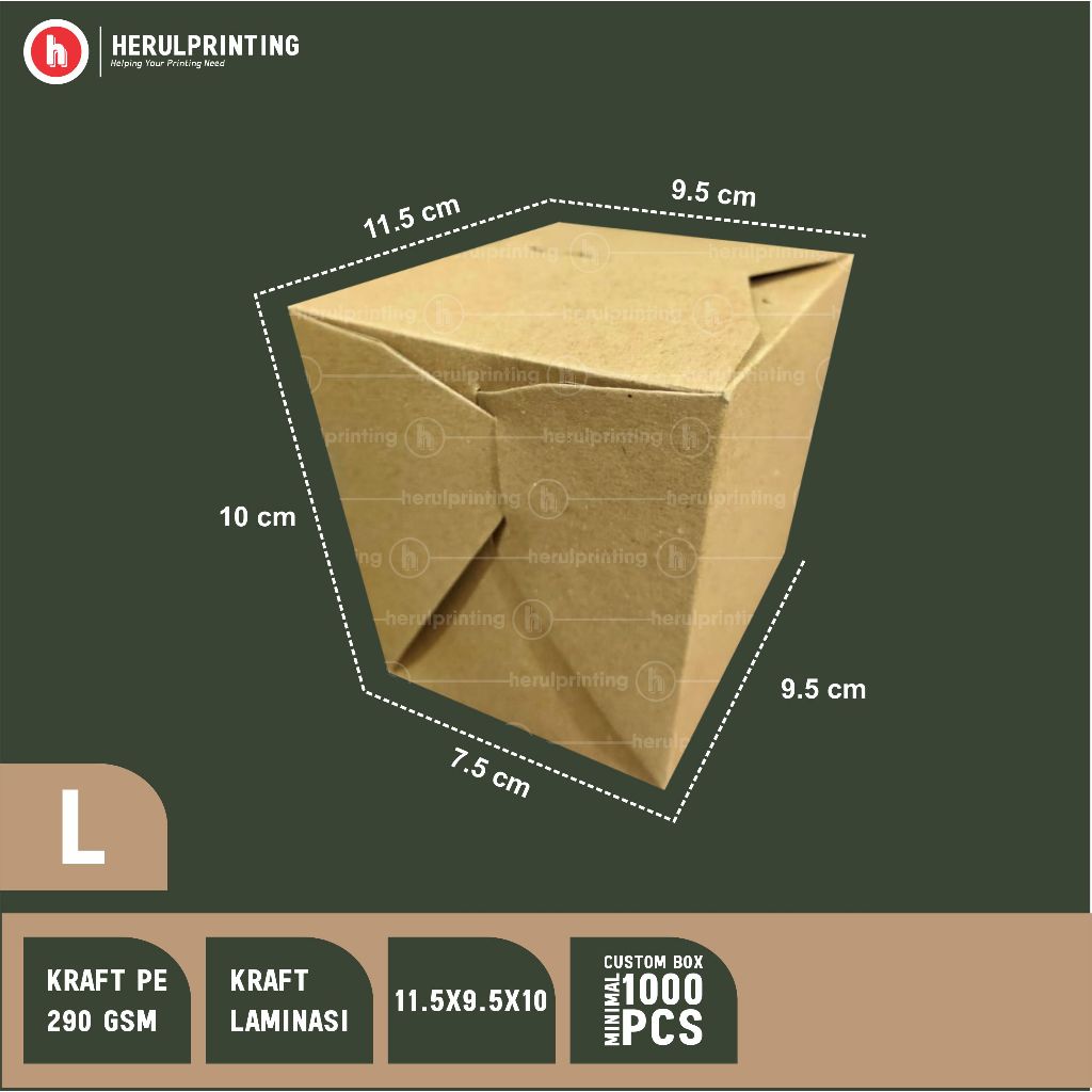 Jual Food Pail Paper Rice Box L Kraft Laminasi 11.5x9.5x10 ...