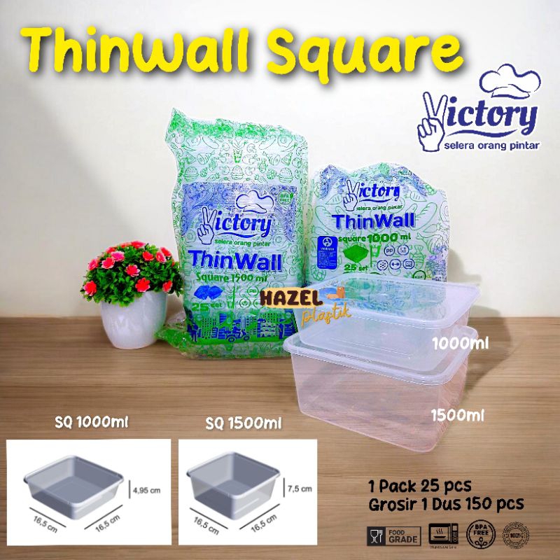 Jual [isi 25 pcs] Thinwall Square Persegi 1000ml VICTORY / Kotak Makan ...