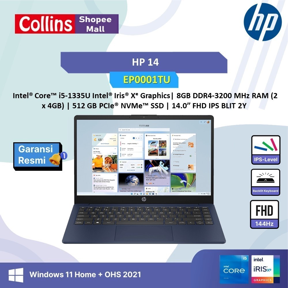 Jual LAPTOP HP 14 EP0018TU I5 1335 RAM 16GB 512GB SSD WINDOWS 11 HOME + Office 14.0FHD IPS BLIT ...