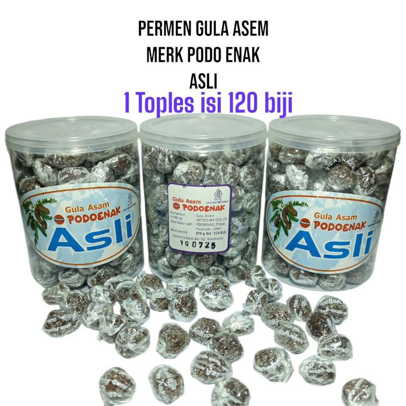Jual Permen Gula Asam PODOENAK ASLI 1 toples isi 120 butir permen gula ...