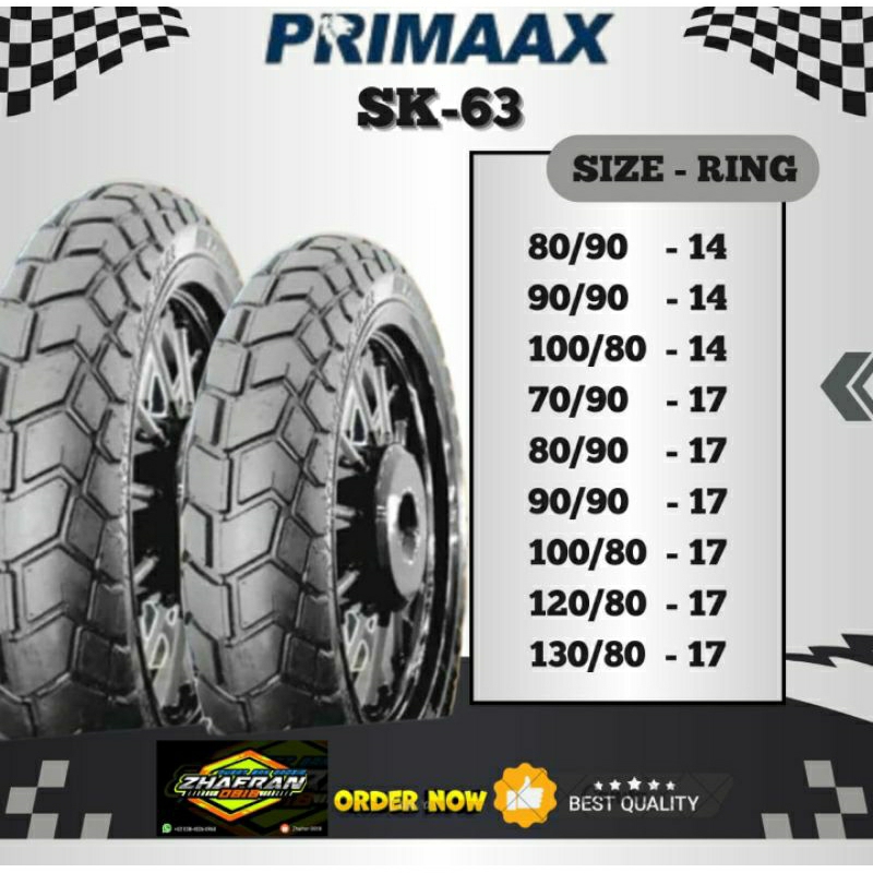 Jual BAN PRIMAAX SK 63 UKURAN 80/90 RING 17 FREE COP TUBLES!!TIPE BAN ...