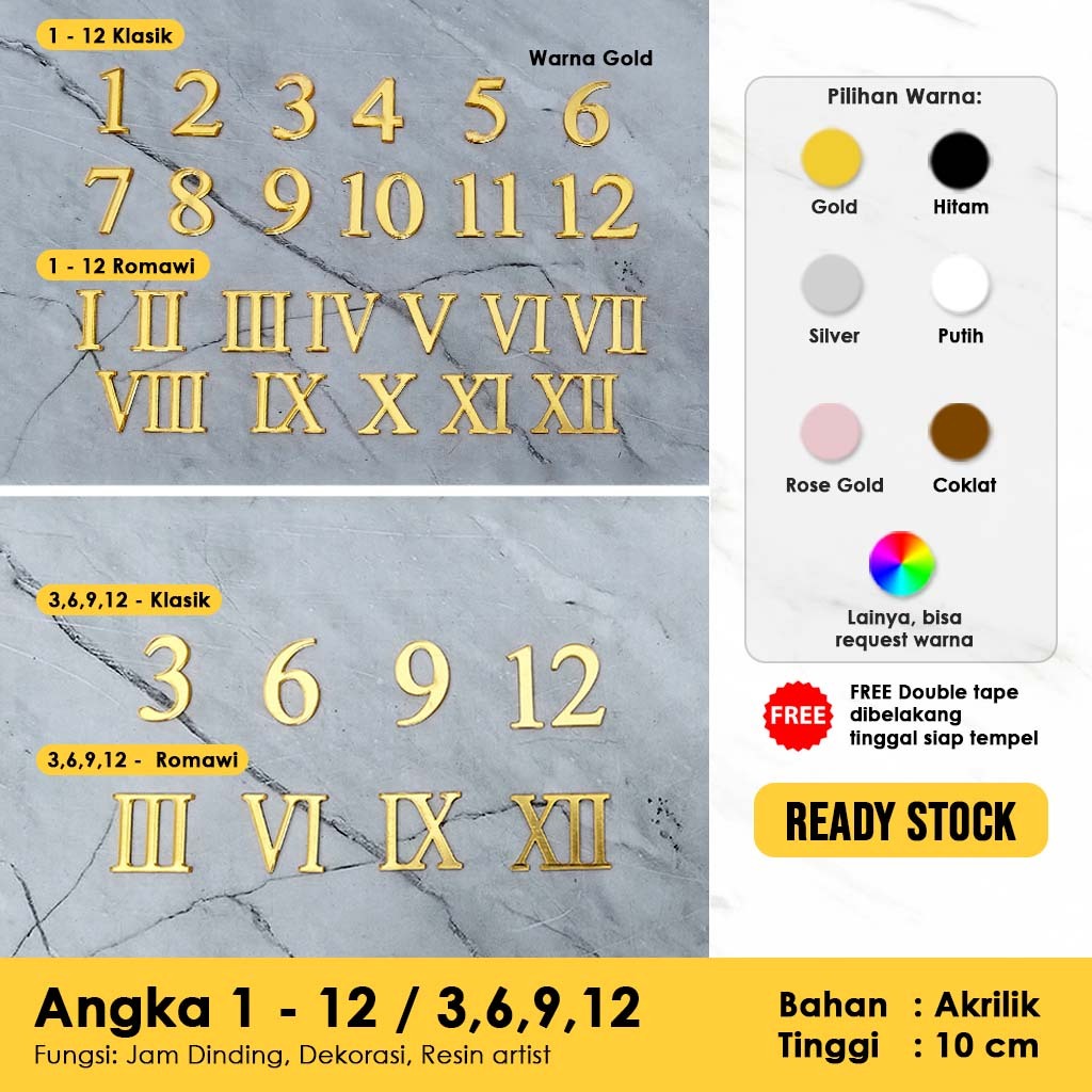 Jual Angka Jam 1 - 12 Tinggi 10 cm - Romawi / Arial -- Akrilik | Shopee ...
