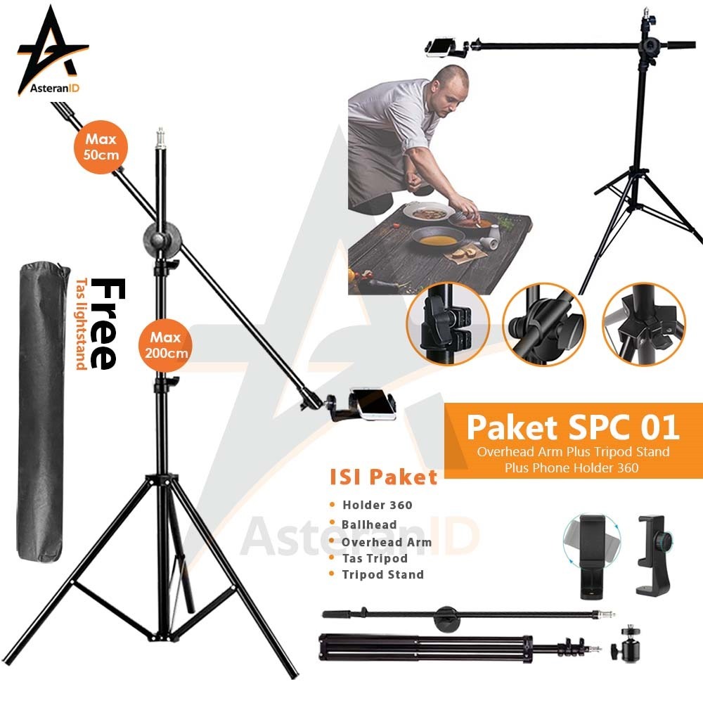 Jual Overhead Tripod SPC01 Tripod Stand Plus Phone Holder 360 Handphone ...