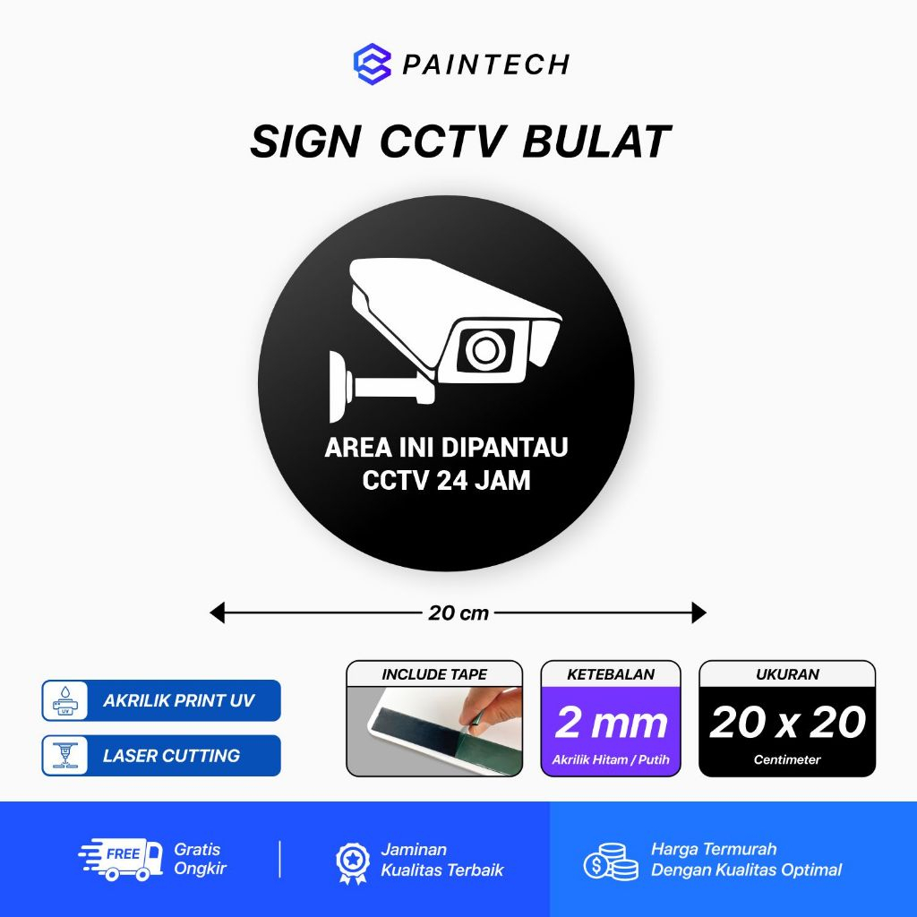 Jual Akrilik Sign CCTV Bulat Ukuran 20 X 20 Signboard Area Ini Dipantau ...