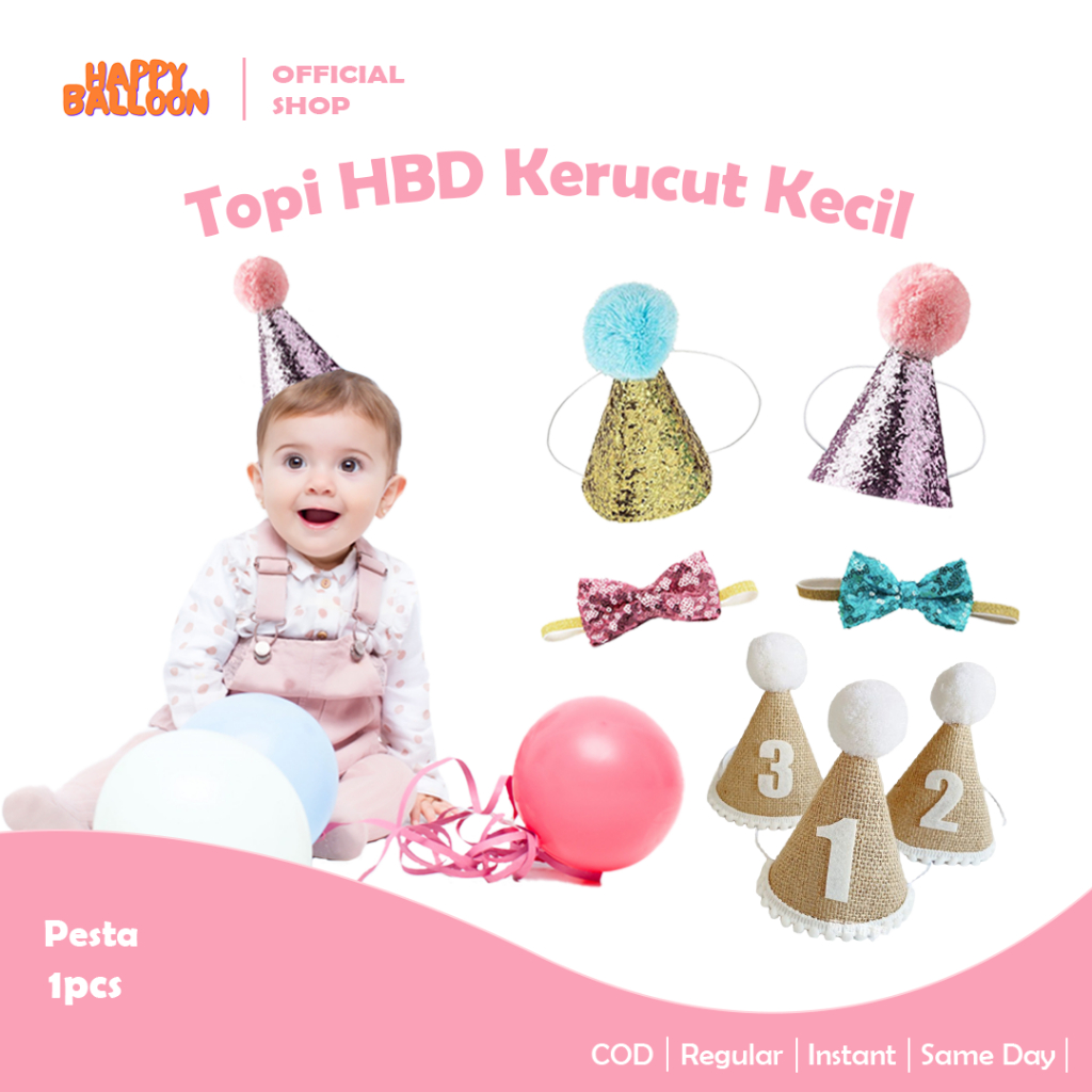 Jual HappyBalloon Topi Kerucut Kain / Pita Leher | Mini Party Baby Hat ...
