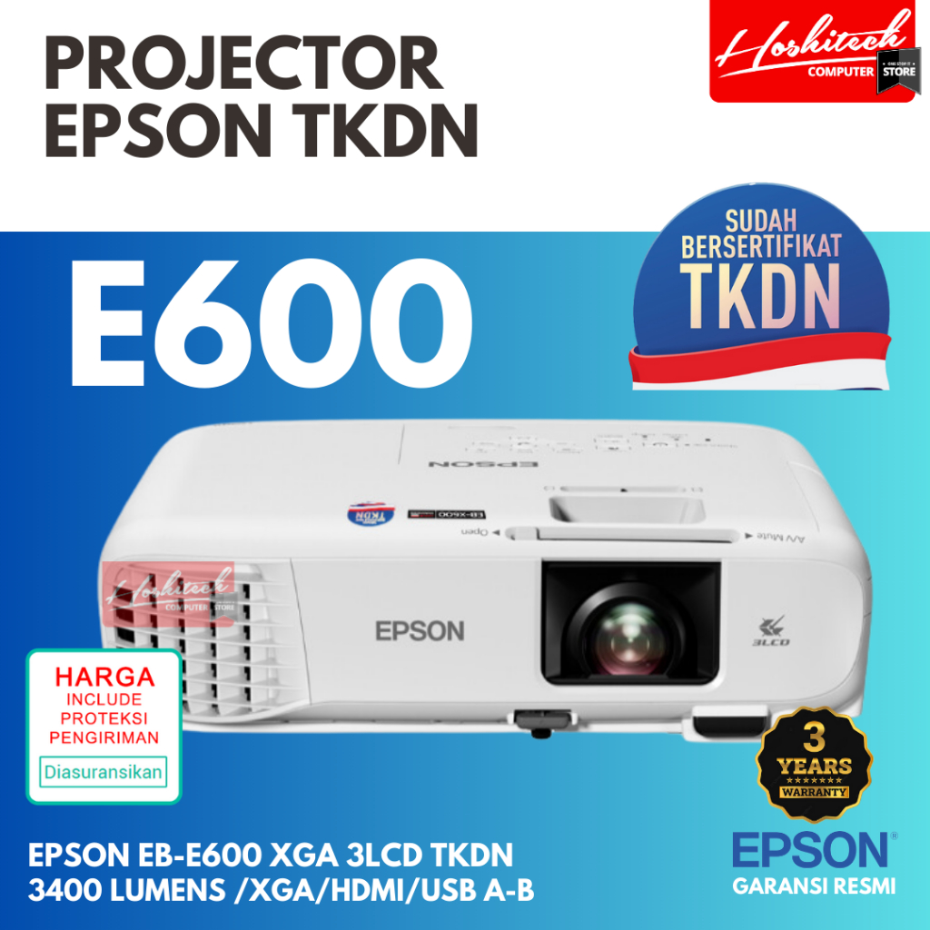 Jual Projector Epson EB E600 XGA 3LCD Proyektor 3400 Lumens TKDN 3TH | Shopee Indonesia