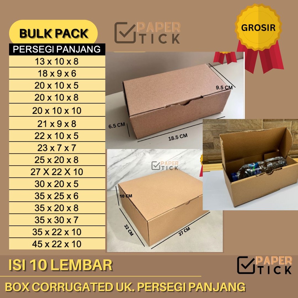 Jual BULK PACK ISI 10 LEMBAR (GROSIR) DUS CORRUGATED DC BANYAK UKURAN ...