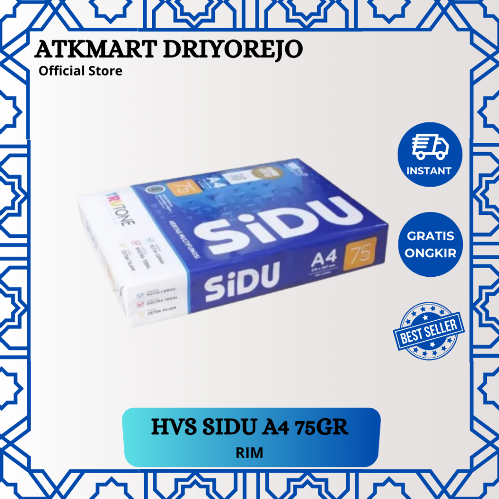 Jual (INSTAN) KERTAS HVS SIDU A4 75 GRAM 1 RIM ISI 500 LEMBAR PAPER FOTOCOPY PUTIH TEBAL 75GSM ...
